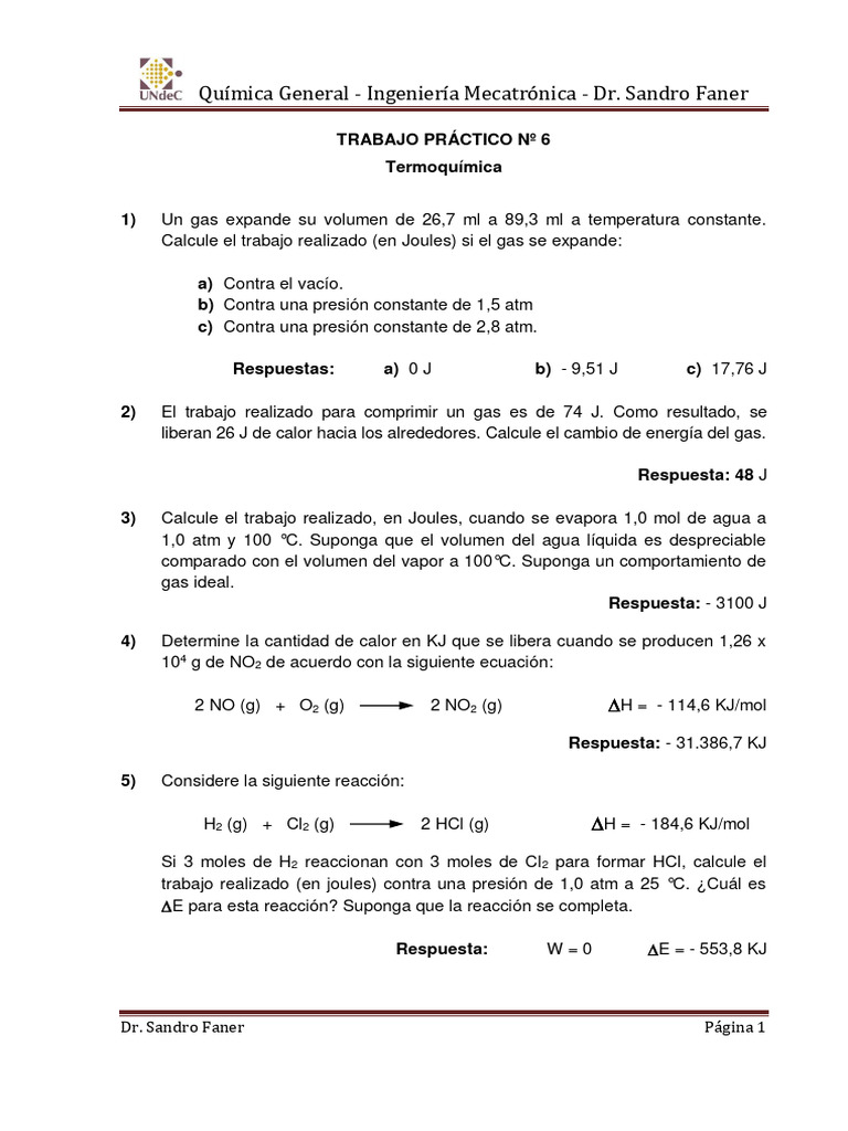 Trabajo Práctico #6 - Termoquímica | PDF | Ciencia y matemáticas