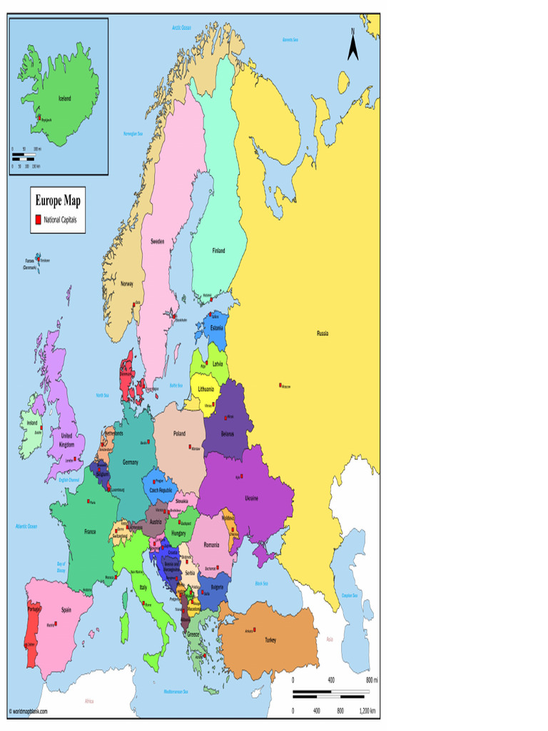 Europe Map With Capitals A4 | PDF