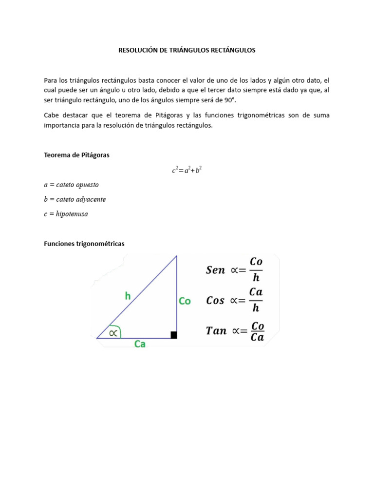 RESOLUCIÓN DE TRIÁNGULOS RECTÁNGULOS | PDF