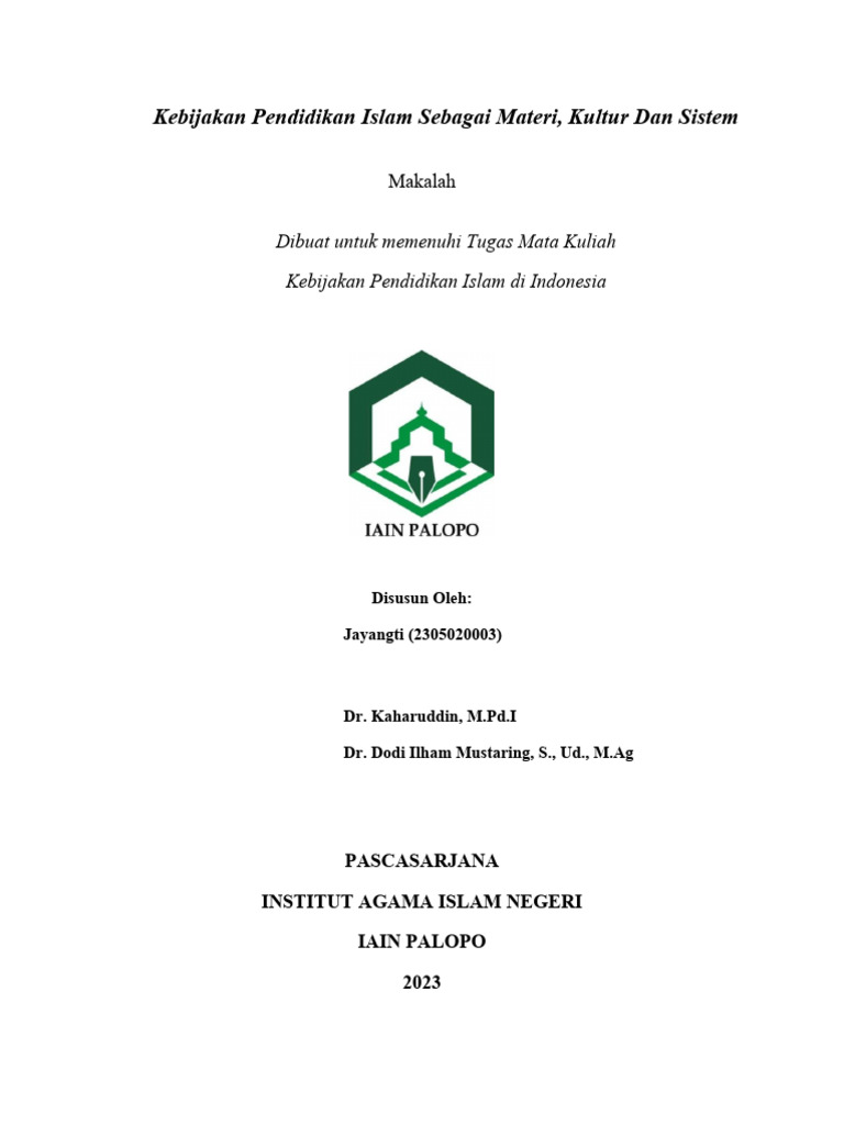 Kebijakan Pendidikan Islam di Indonesia | PDF | Karier & Perkembangan