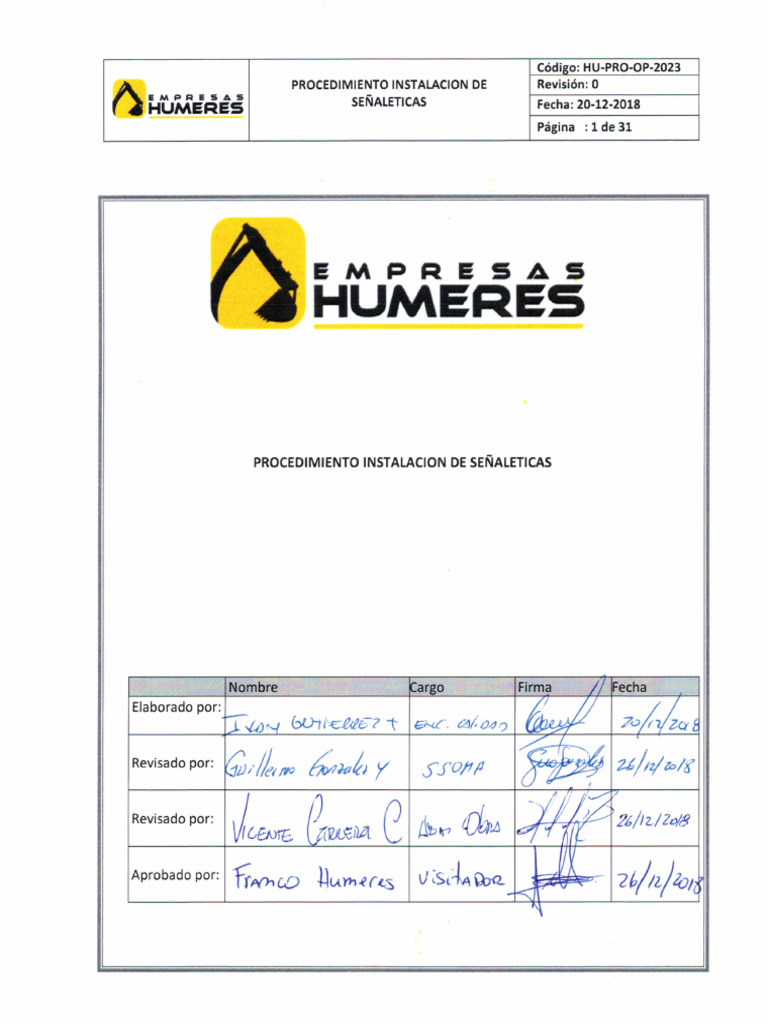 HU-PRO-OP - Rev.0 - Instalacion de Señales | PDF | Los bosques | Color