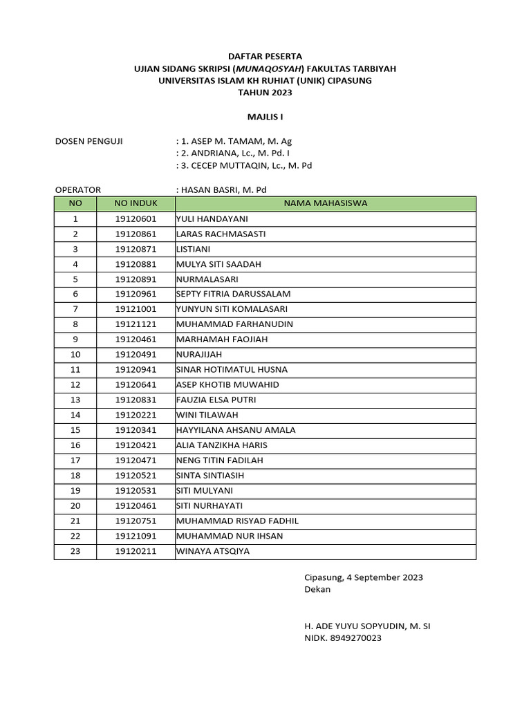 Format Nilai Munaqosyah Pba | PDF