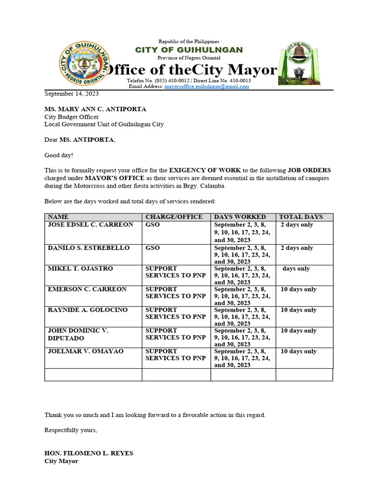 Request for Work Exigency Approval | PDF