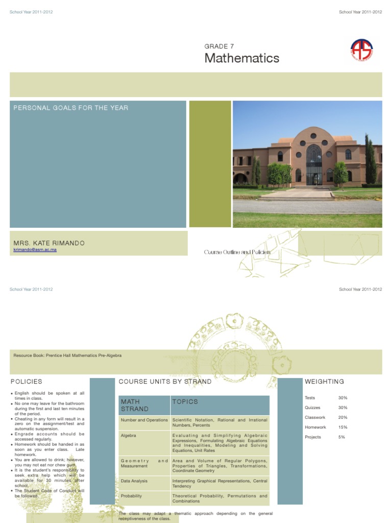 Grade 7 Math Course Outline 2011-2012 | PDF