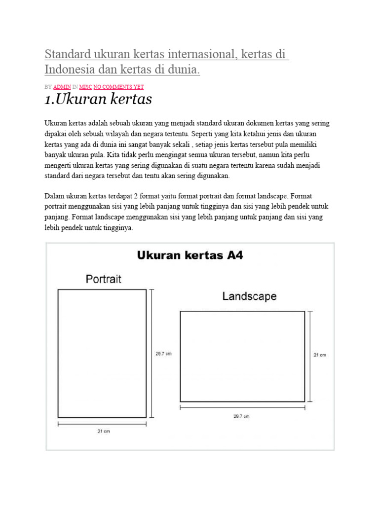 Standard Ukuran Kertas Internasional | PDF