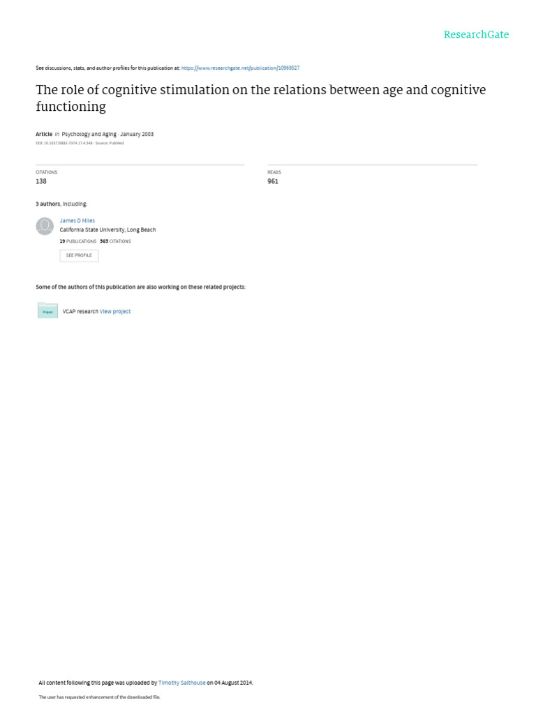 Cognitive Stimulation | PDF | Wechsler Adult Intelligence Scale | Cognition