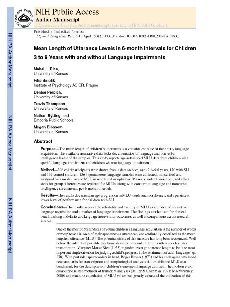 Mean Length of Utterance in Children | PDF | Effect Size | Standard Score