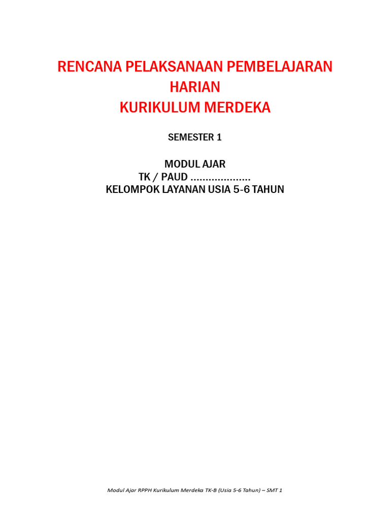 RPPH TK-B Usia 5-6 Tahun | PDF | Sains & Matematika