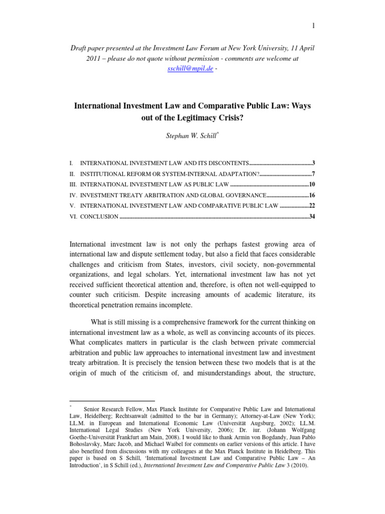 International Investment Law and Comparative Public Law: Ways Out of The Legitimacy Crisis ...