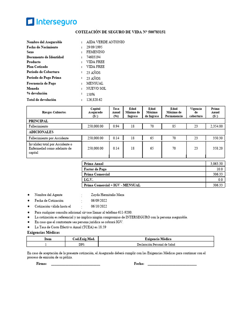 Seguro Vida Free: Cobertura y Devolución | PDF