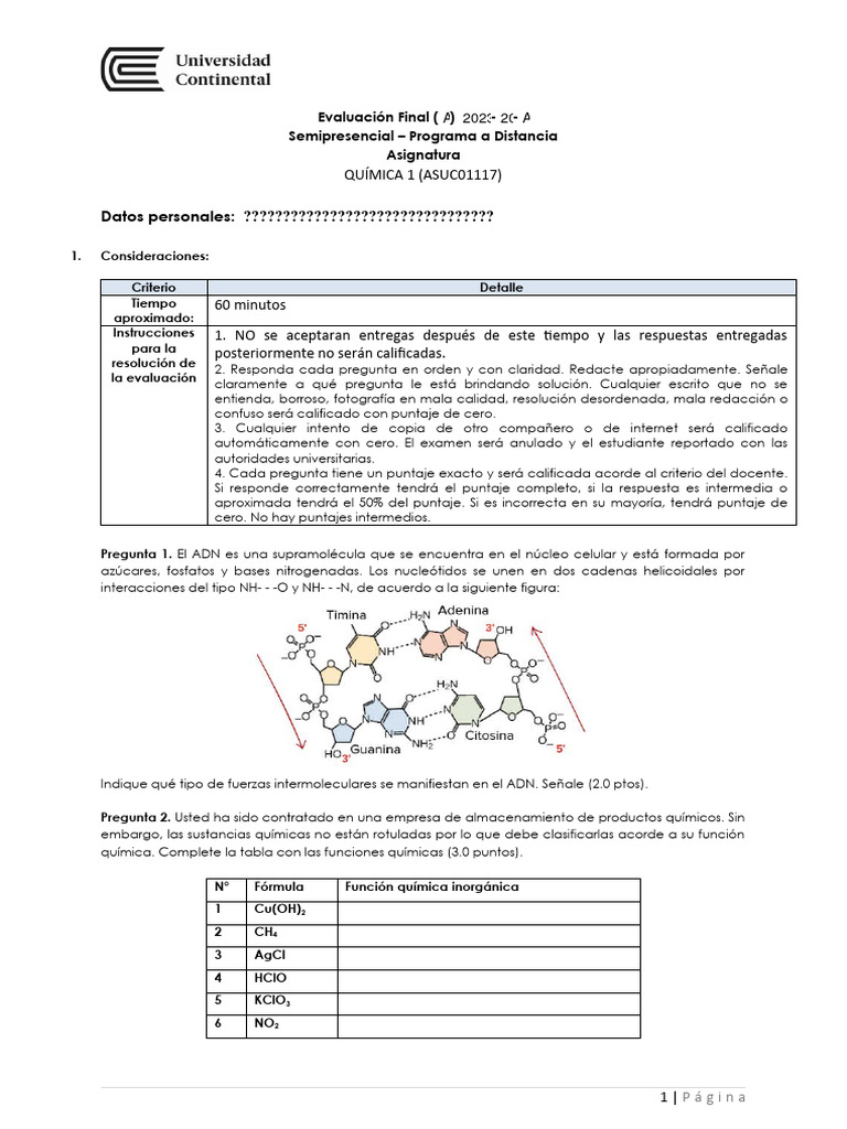 Evaluacion Final Quimica 1 | PDF