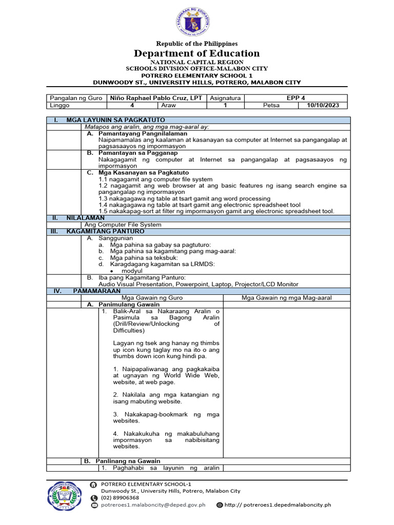 EPP 4 Q1 W4 D1 | PDF