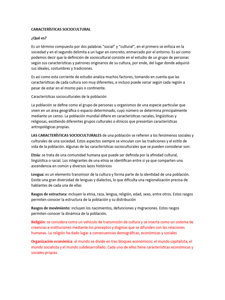 Características Socioculturales Esenciales | PDF | Población | Etnicidad