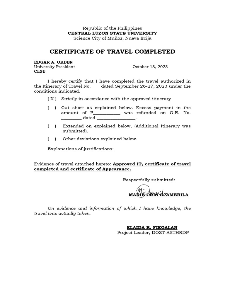 Certificate of Travel Completed | PDF | Social Science
