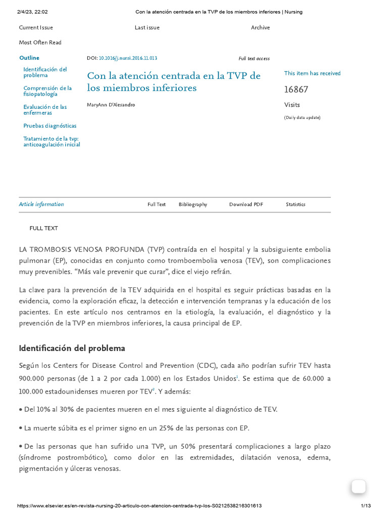 Con La Atención Centrada en La TVP de Los Miembros Inferiores - Nursing ...