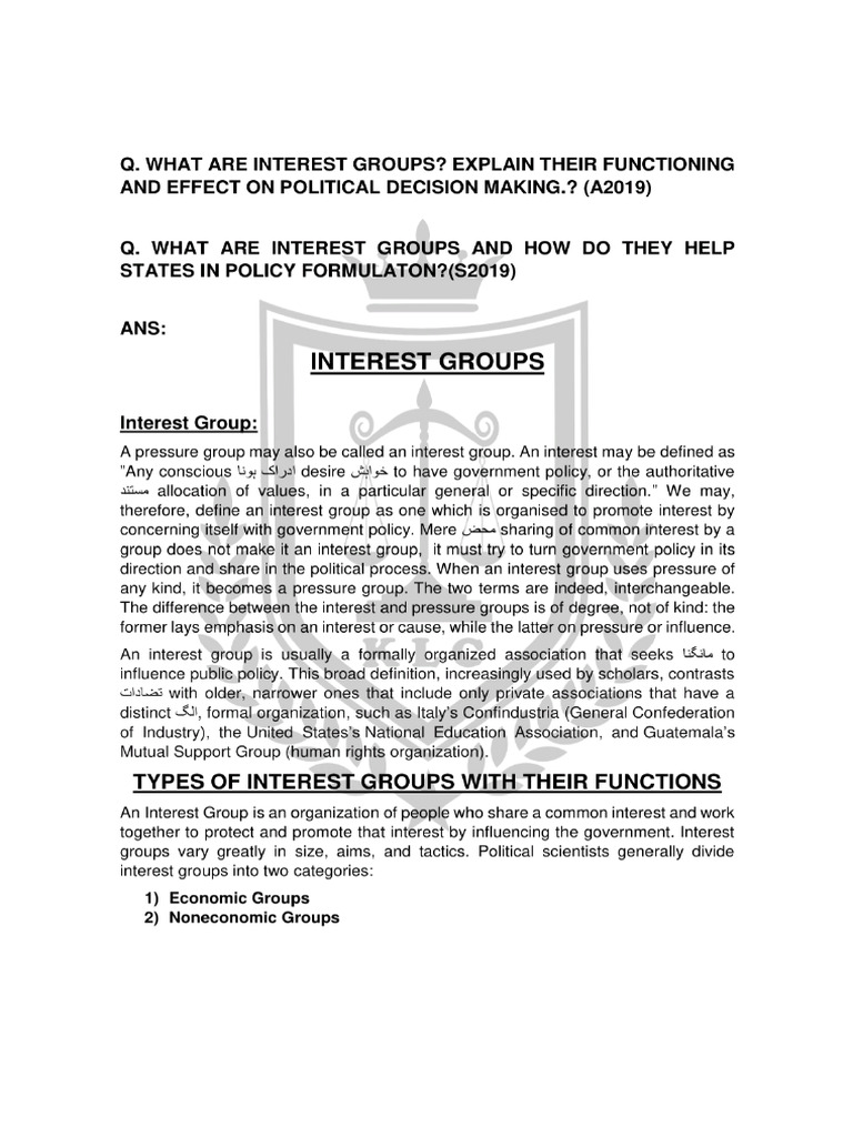 Interest Groups and Their Functioning | PDF