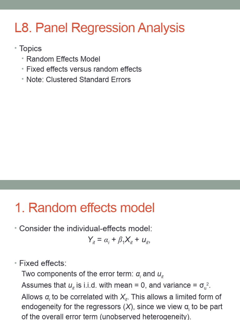 QM 8 Panel Regression, Random Effects | PDF | Ordinary Least Squares | Fixed Effects Model
