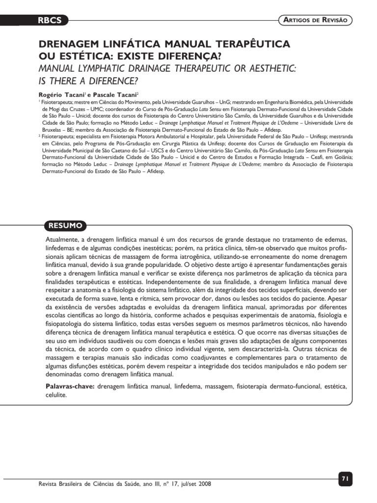 DRENAGEM LINFÁTICA MANUAL TERAPÊUTICA | PDF | Fisioterapia | Massagem