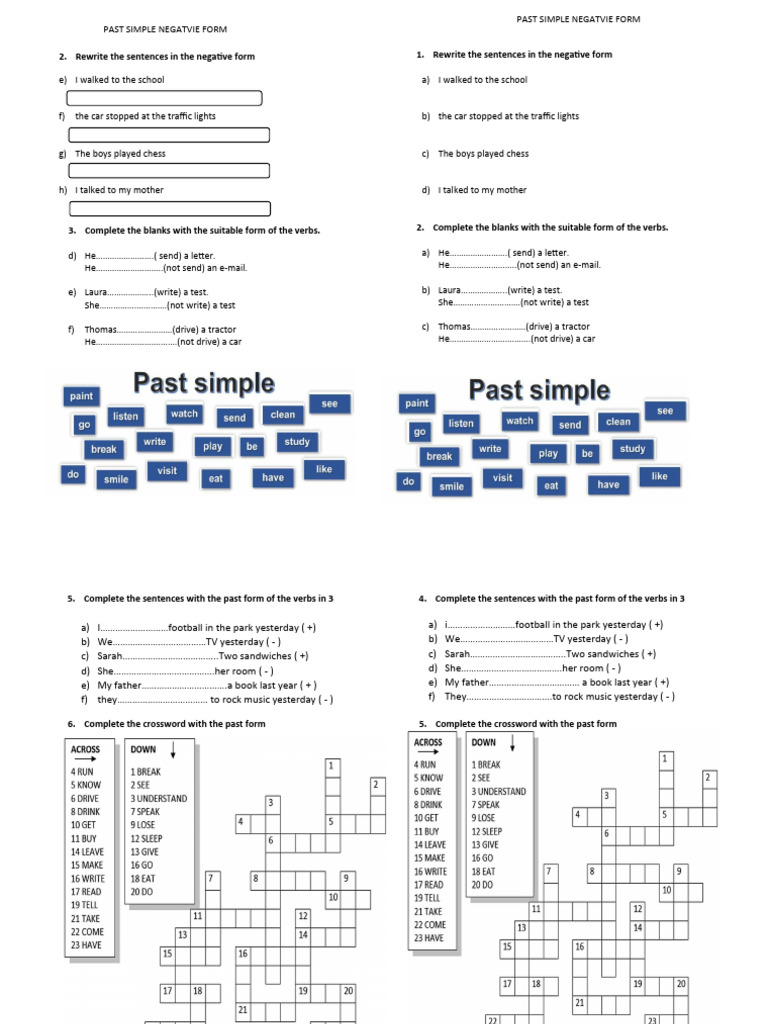 Past Simple Negative Form Worksheet | PDF