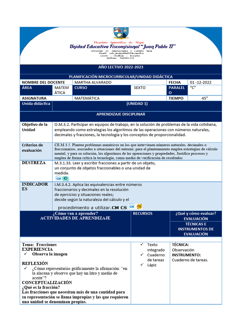 Plan de Clase | PDF | Evaluación | Aprendizaje