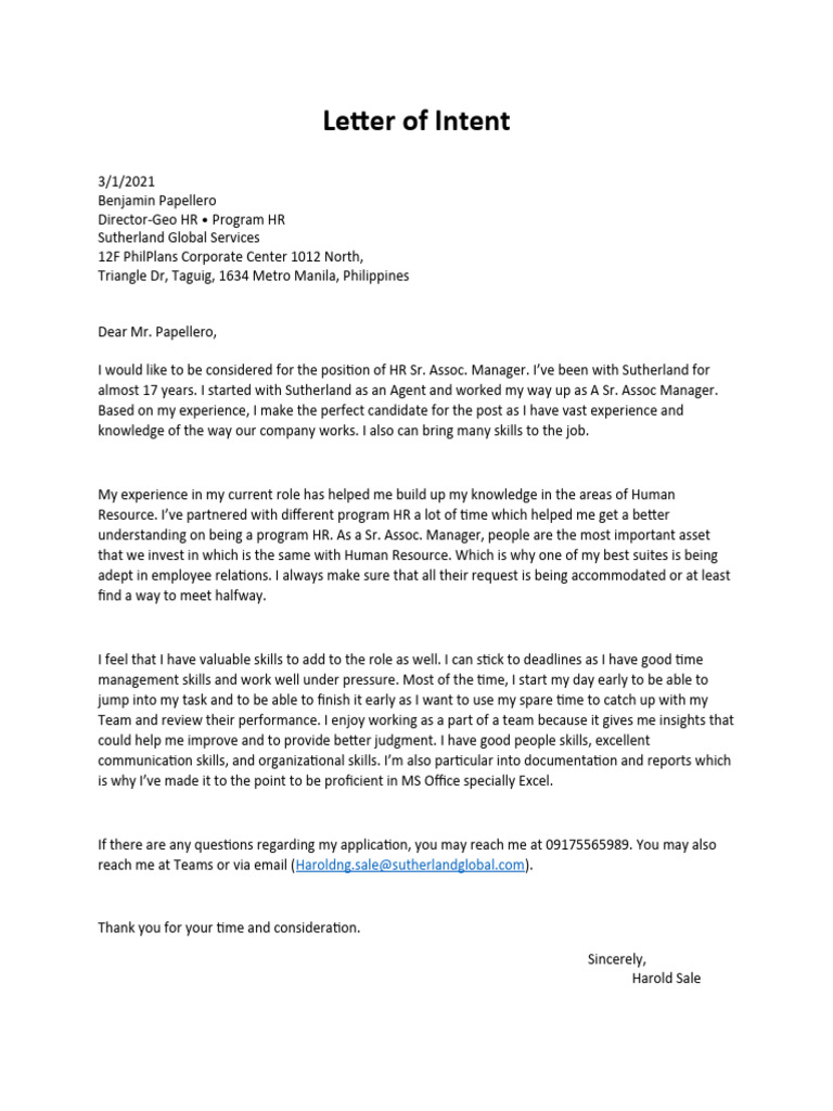 Letter of Intent | PDF