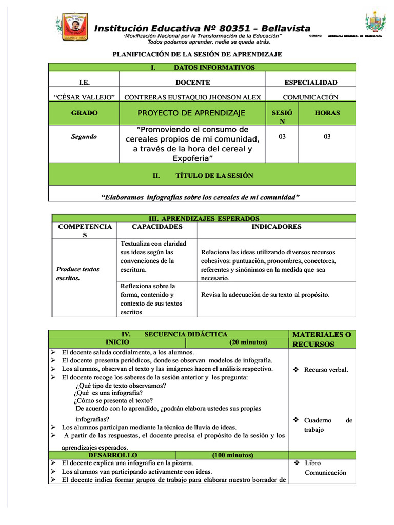 PDF Sesion de Aprendizaje Elaboramos Infografia Proyecto de Aprendizaje - Compress | PDF ...