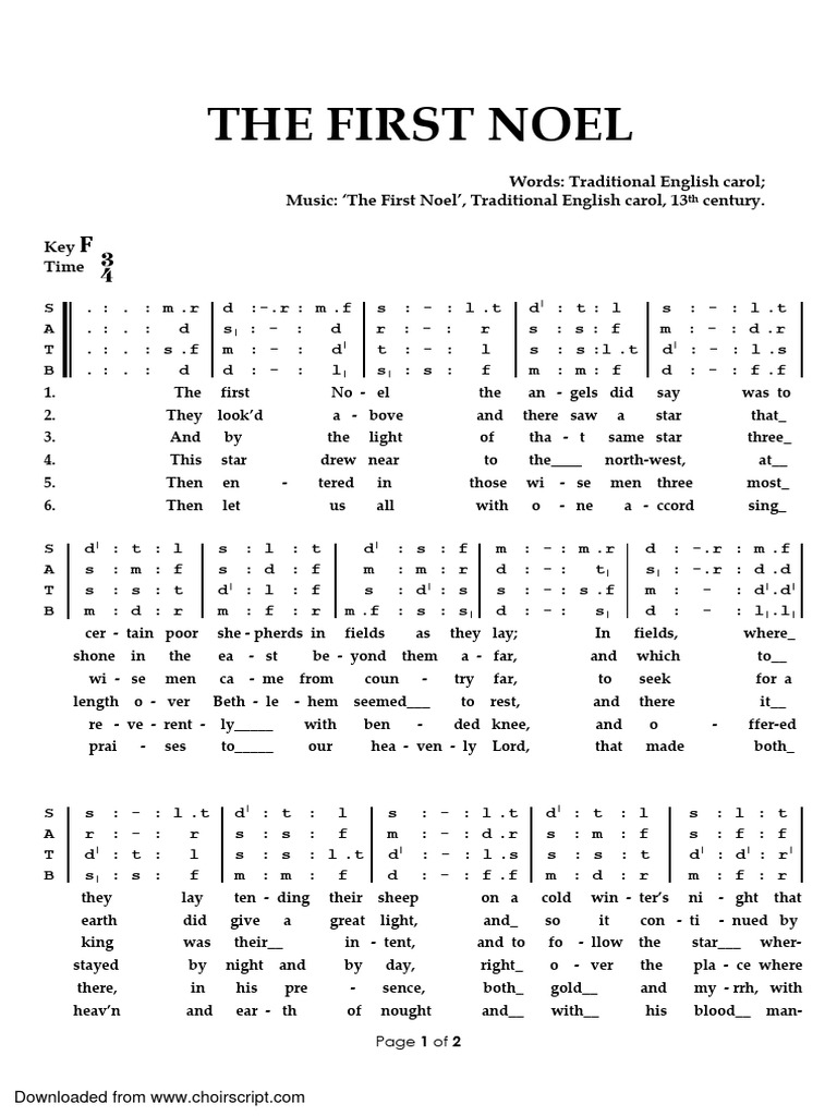The First Noel Lyrics and Solfa | PDF | Christmas Carols | Holiday Songs