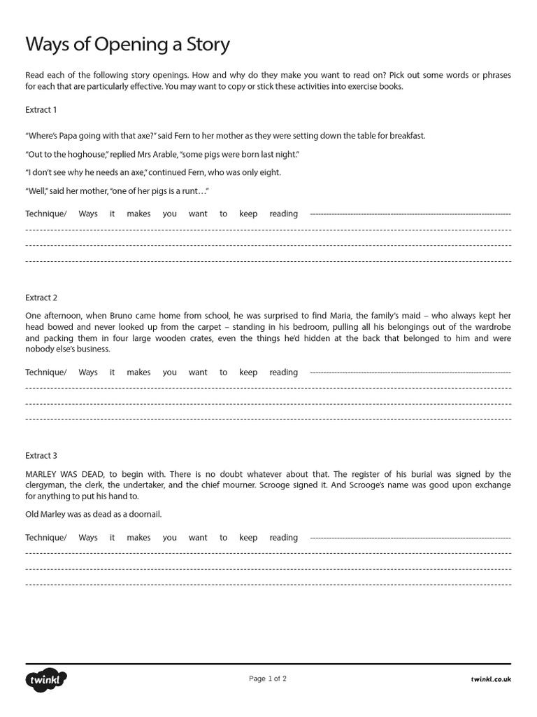 Ways of Opening A Story Worksheet | PDF
