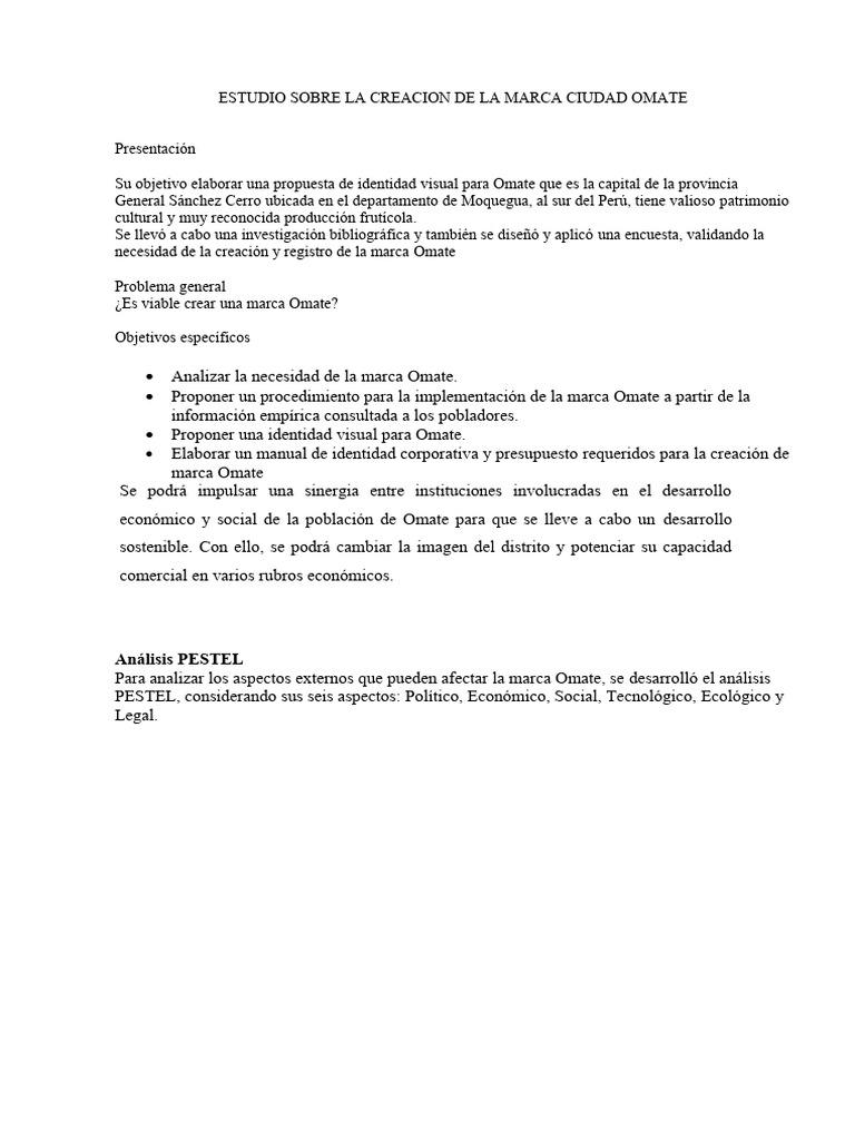 Estudio Metodo Pestel Creacion de La Marca Ciudad Omate | PDF