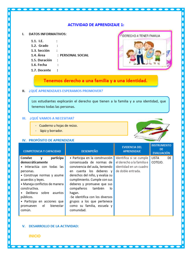 D5 A1 SESIÓN Tenemos Derecho A Una Familia y A Una Identidad. | PDF ...