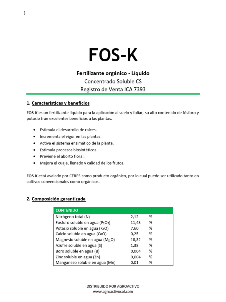 Fertilizante FOS-K: Beneficios y Usos | PDF | Ciencia y matemáticas
