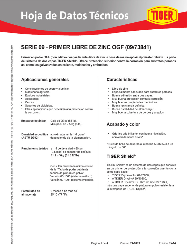 TIGER Drylac Primer Libre de Zinc OGF 09-73841 | PDF