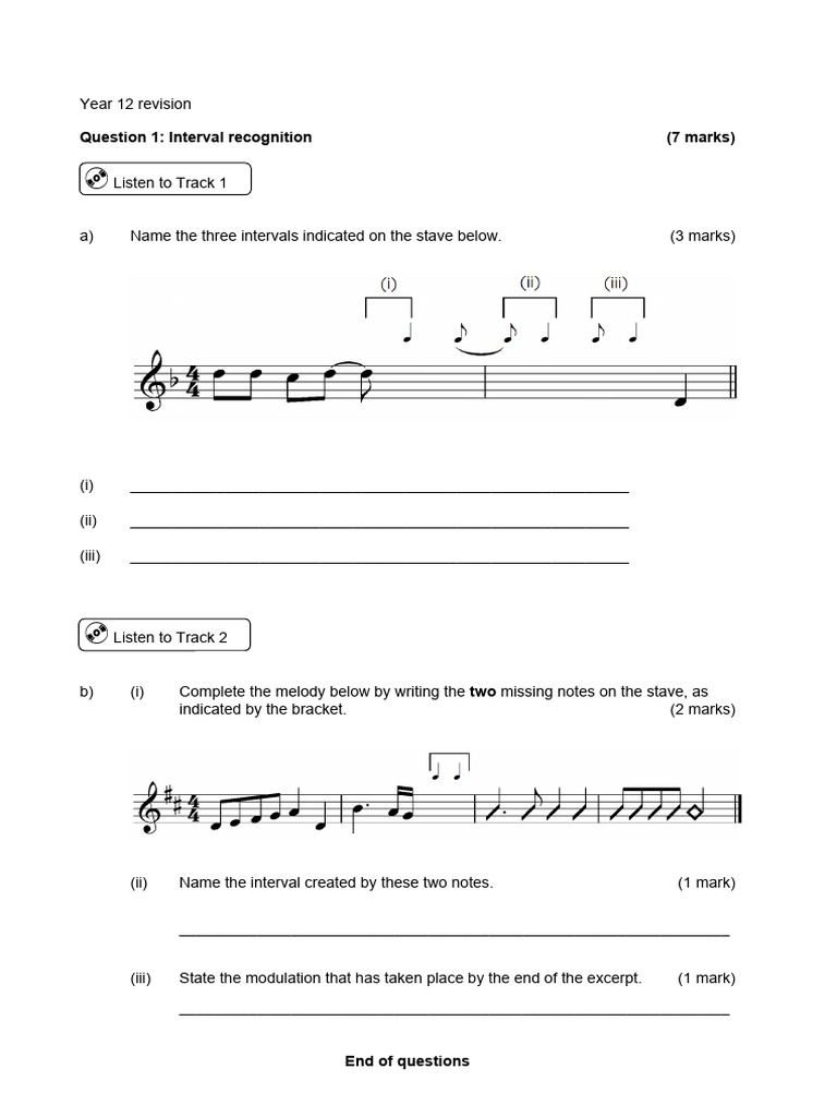 Year 12 Aural & Theory Revision | Download Free PDF | Chord (Music ...
