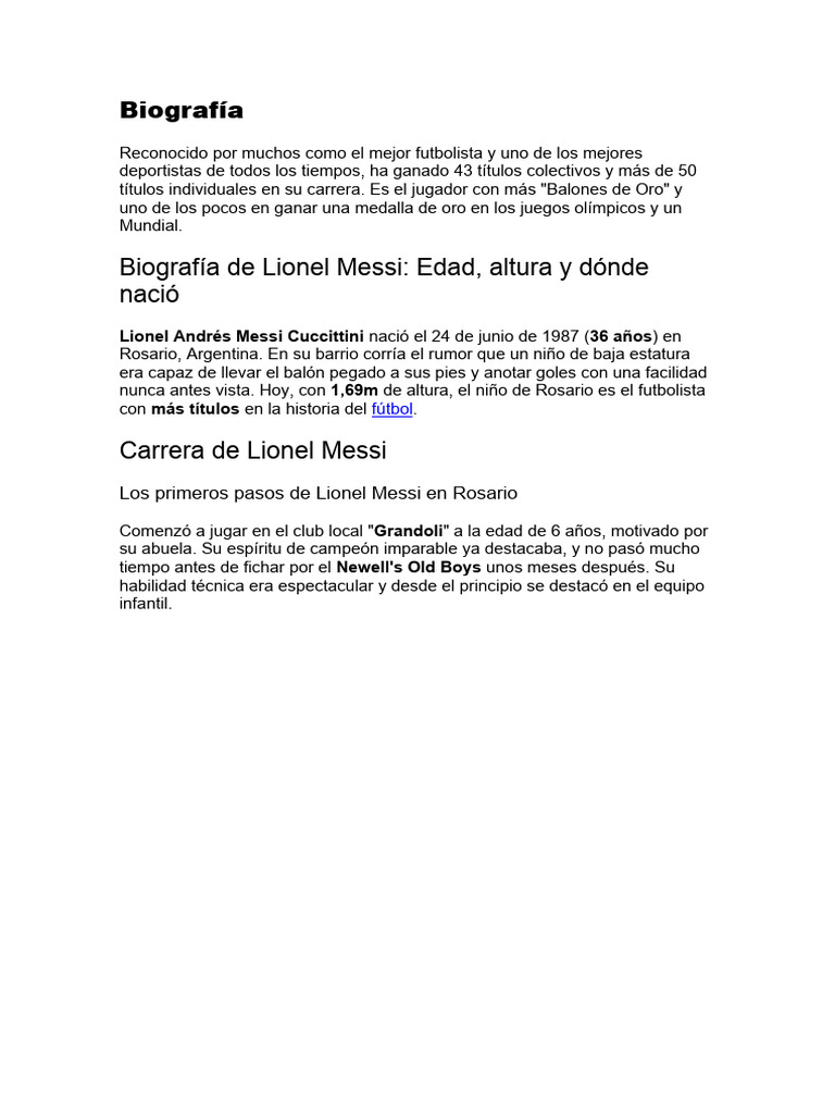 Lionel Messi Historia | PDF | Deportes y actividades al aire libre ...
