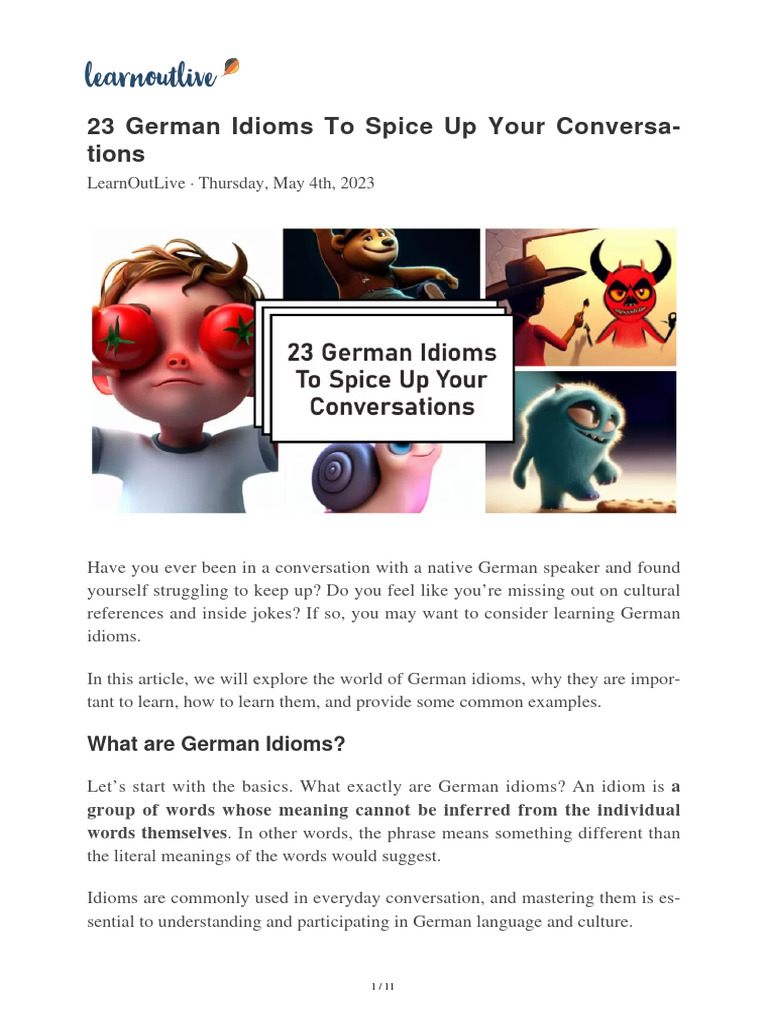 German Idioms Meanings | PDF | Idiom | Linguistics