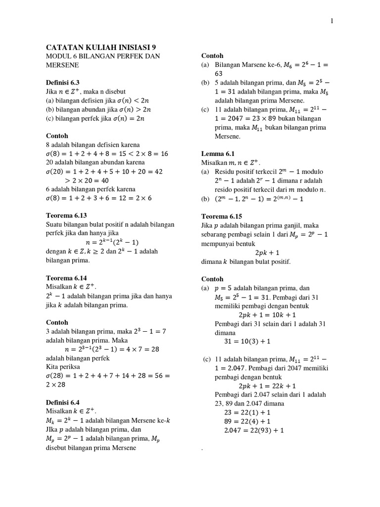 Bilangan Perfek Dan Mersene | PDF
