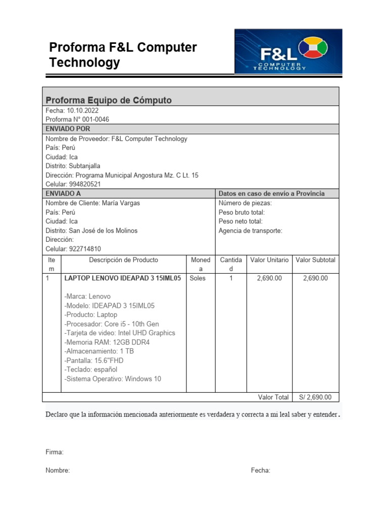 Proforma #001-0046 | PDF