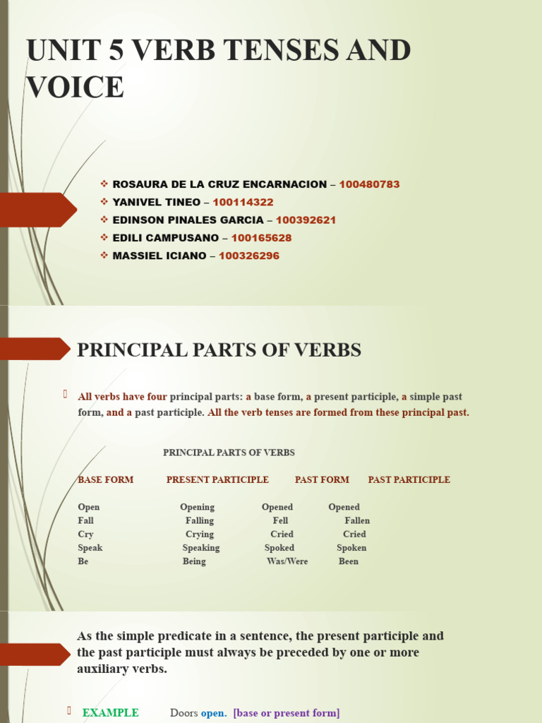 Unit 5 Verb Tenses and Voice | PDF