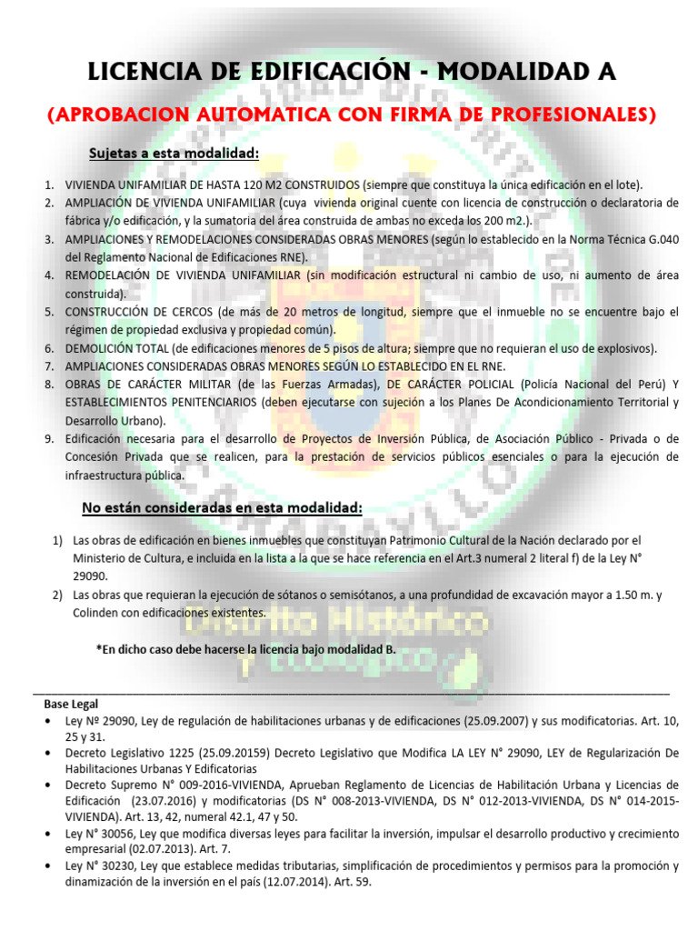 LICENCIA DE EDIFICACIÓN - MODALIDAD A | PDF | Regulación