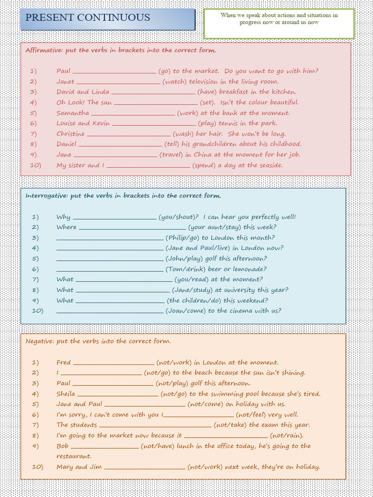 Present Continuous Fun Activities Games - 23769 | PDF