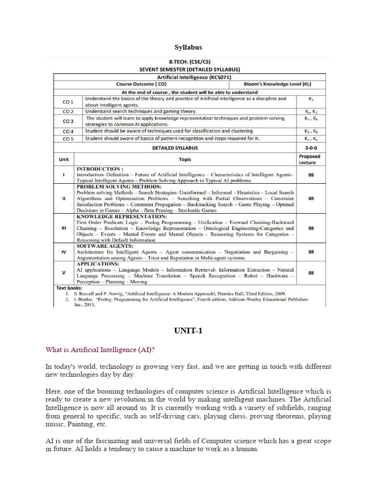 Ai Unit1 | PDF | Artificial Intelligence | Intelligence (AI) & Semantics