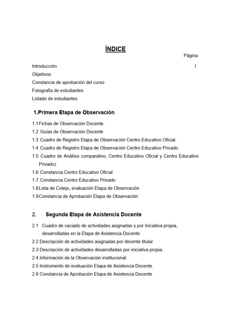 Formato de Índice E403 Práctica Docente | PDF