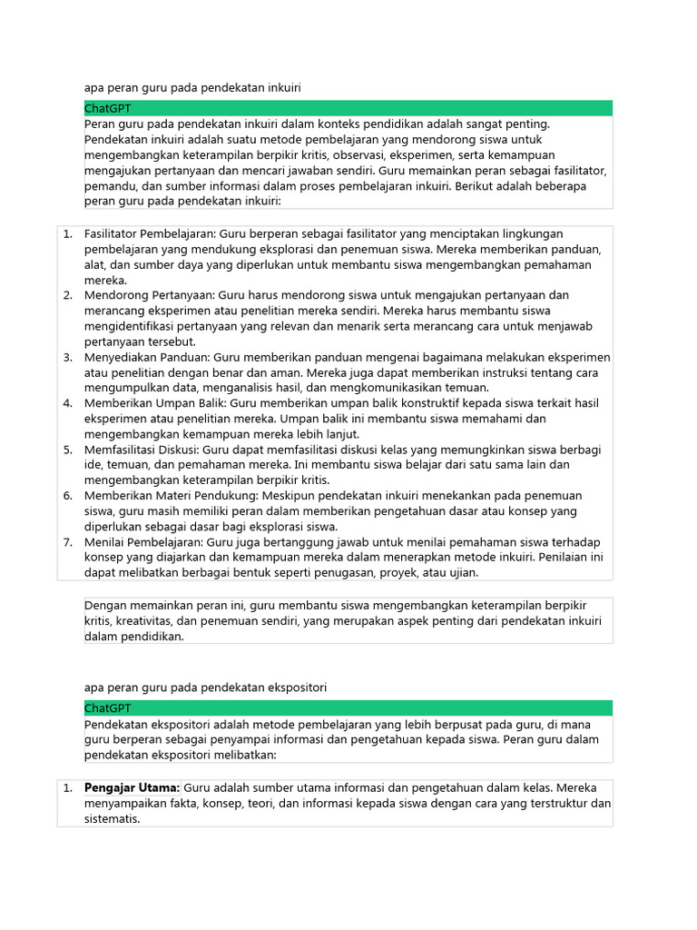 Peran Guru dalam Pembelajaran Inkuiri | PDF