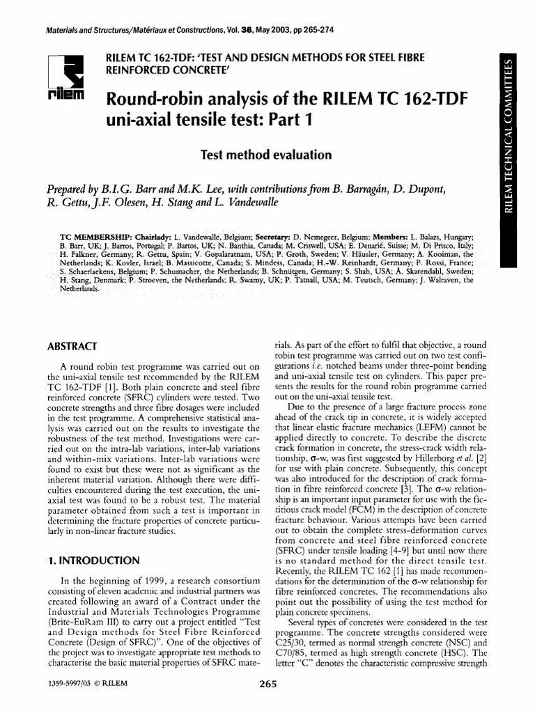 RILEM TC 162-TDF Uni-Axial Test Analysis | PDF