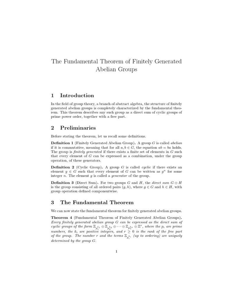 Fundamental Theorem of Finitely Generated Abelian Groups | PDF | Group ...