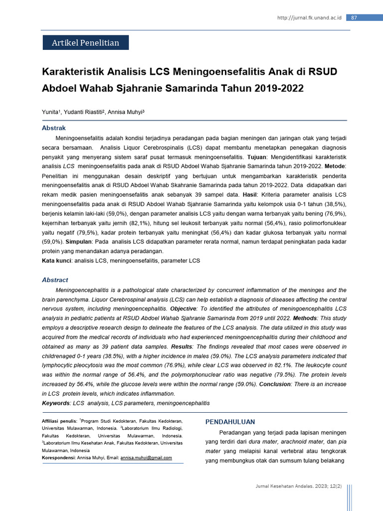 Karakteristik Analisis LCS Meningoensefalitis Anak | PDF