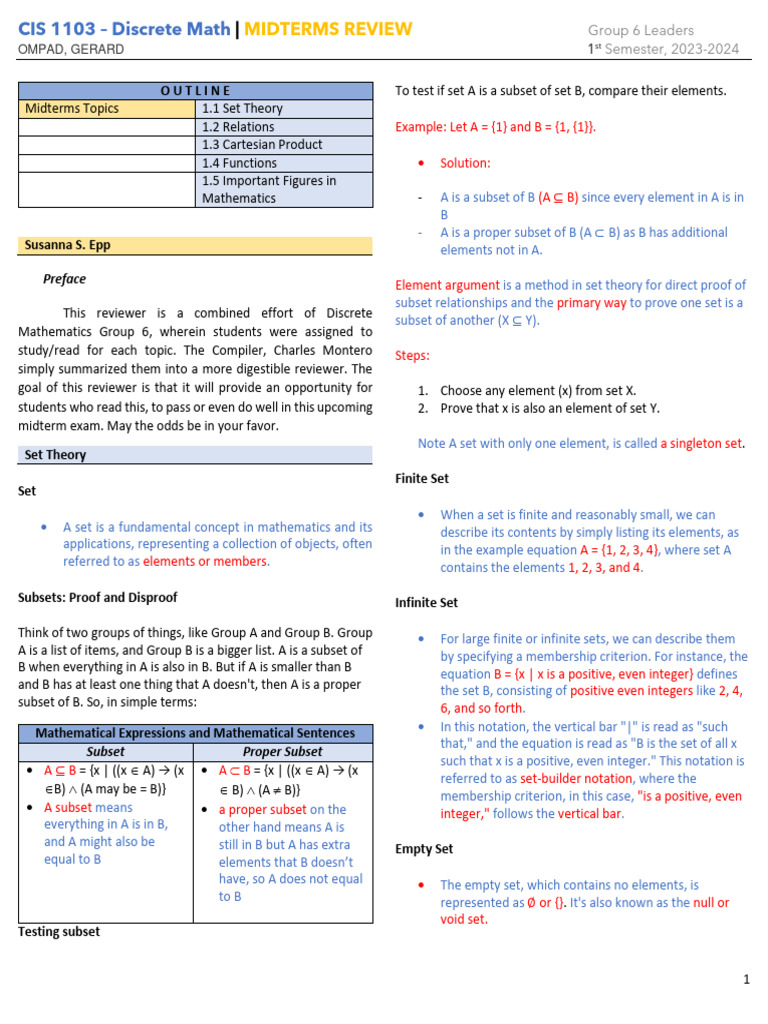 Midterm Reviewer Discrete Maths | PDF