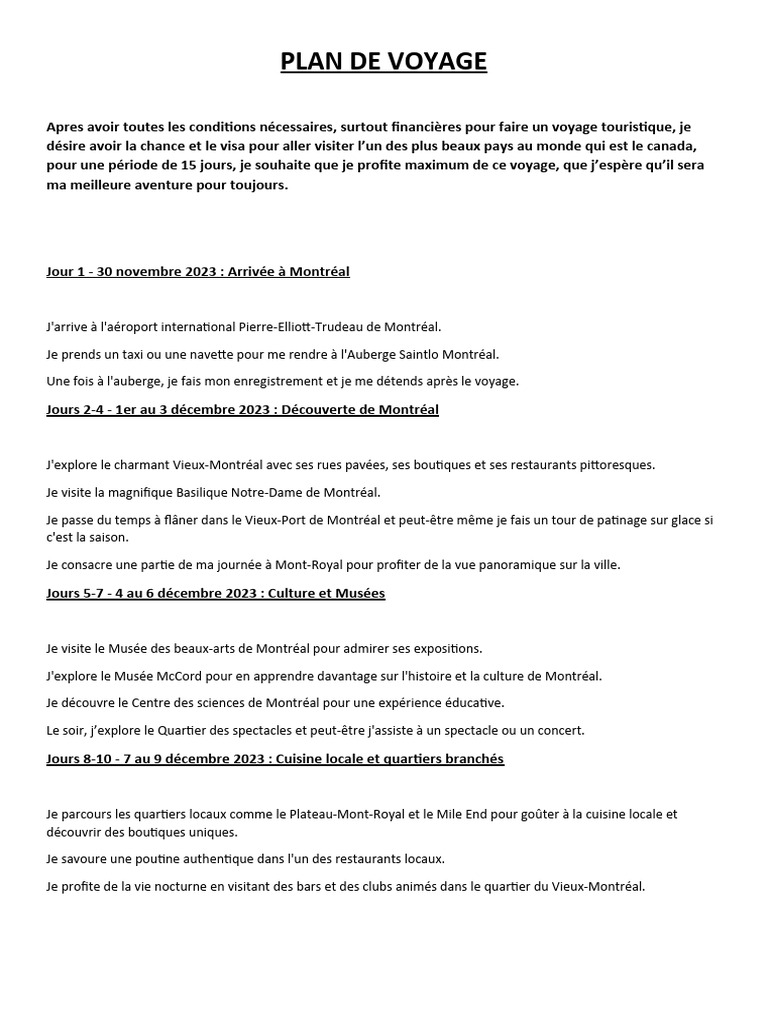 Plan de Voyage | PDF