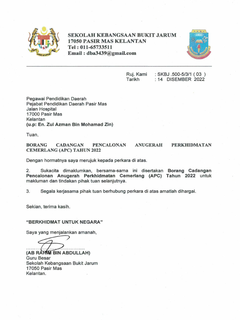 Borang Cadangan Pencalonan Anugerah Perkhidmatan Cemerlang (Apc) Tahun ...