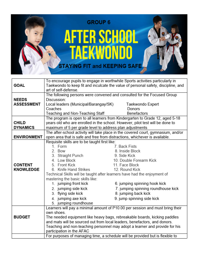 Group 6 After School Activity - Sports (Taekwondo) | PDF